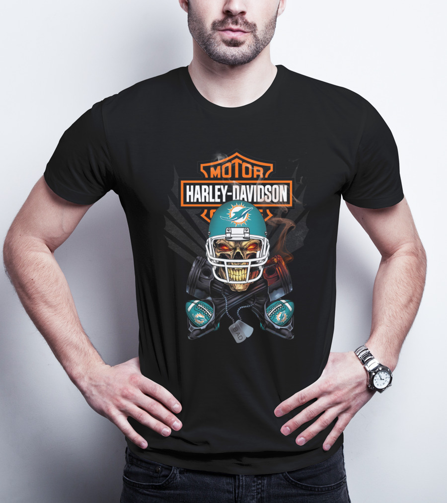 Harley Davidson Motor Miami Dolphins Skull Helmet Nfl T-Shirt