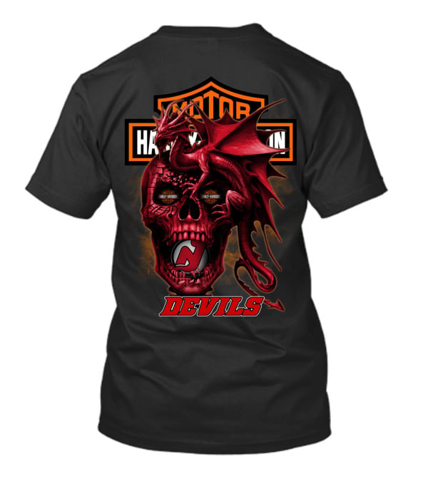 New Jersey Devils Motor Harley Davidson Cycles Red Dragon Skull T-Shirt