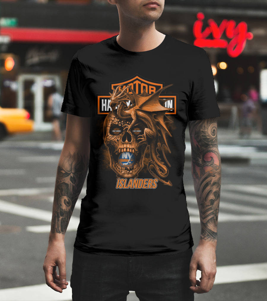 Motor Harley Davidson New York Islanders Dragon Skull T-Shirt