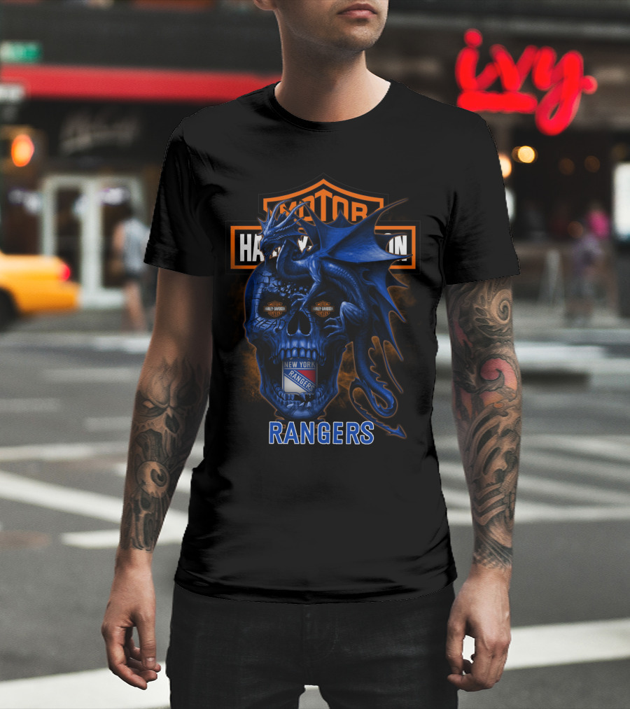 Motor Harley Davidson Cycles New York Rangers Dragon Skull T-Shirt