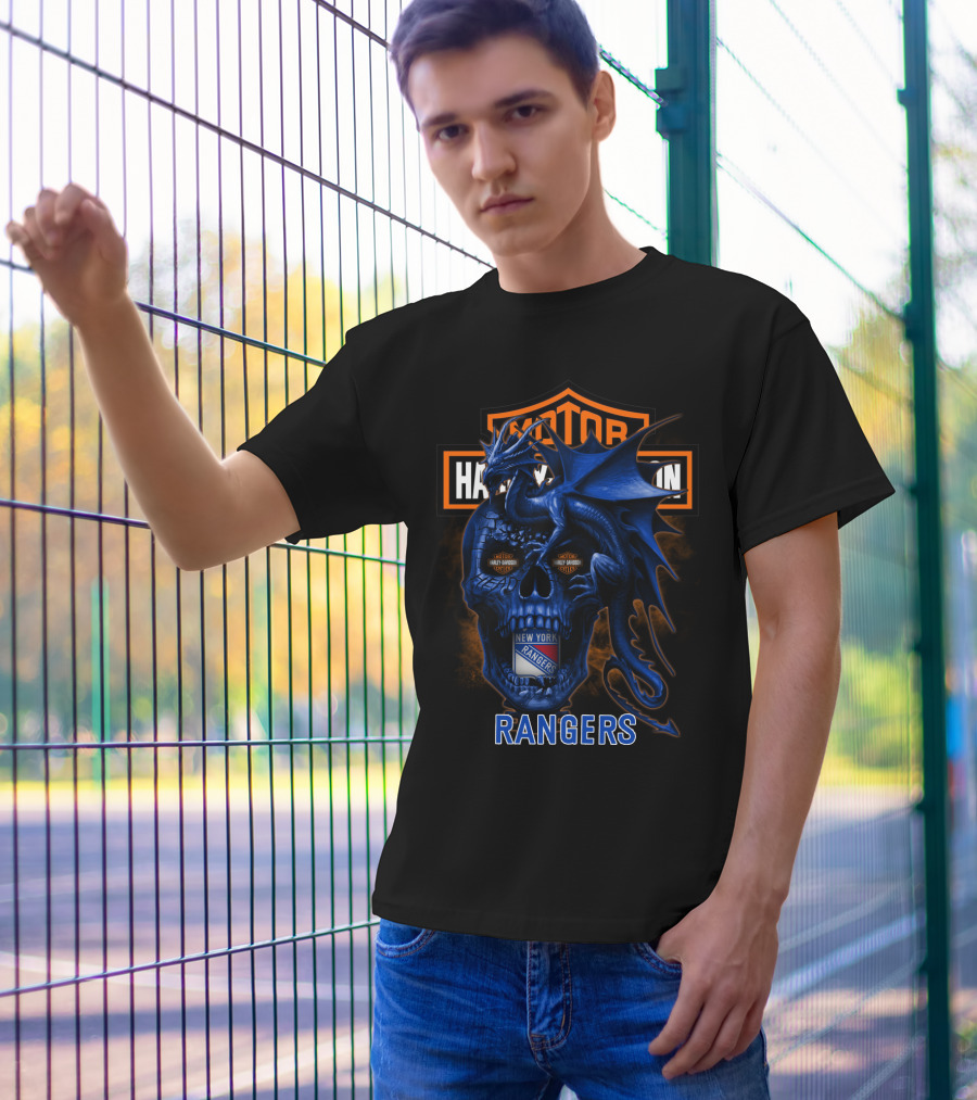 Motor Harley Davidson Cycles New York Rangers Dragon Skull T-Shirt
