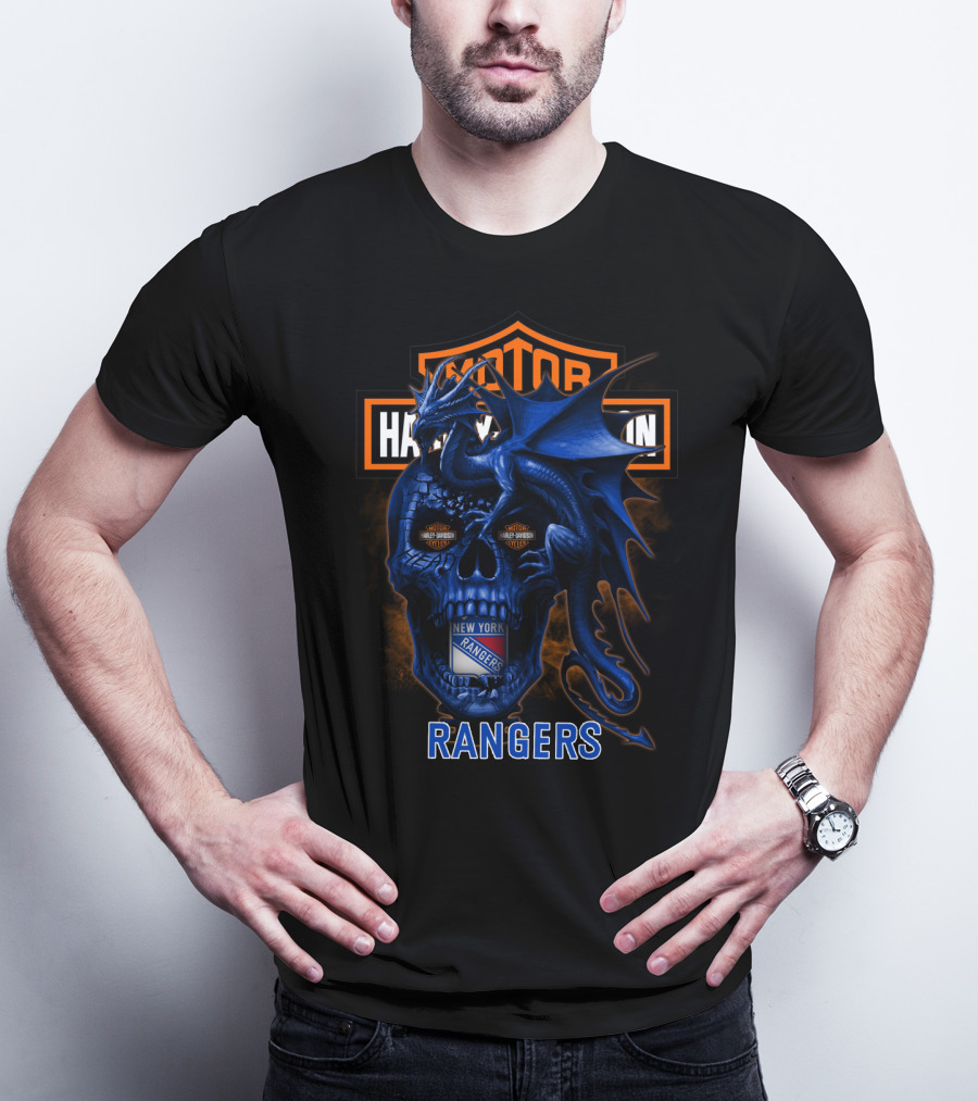 Motor Harley Davidson Cycles New York Rangers Dragon Skull T-Shirt