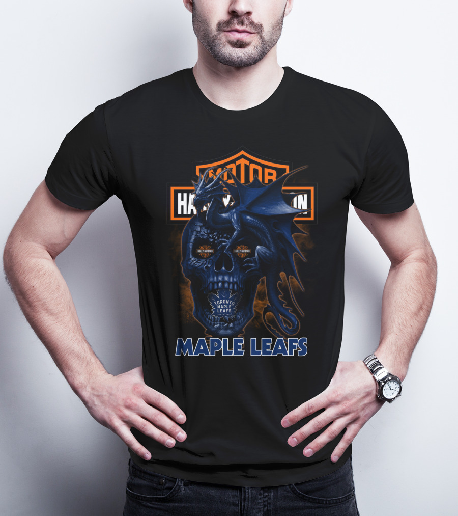 Toronto Maple Leafs Harley Davidson Dragon Skull T-Shirt