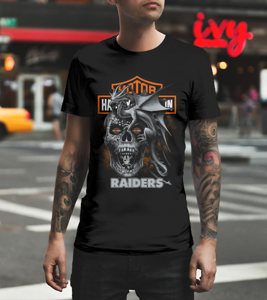 Motor Harley Davidson Raiders Skull Dragon T-Shirt