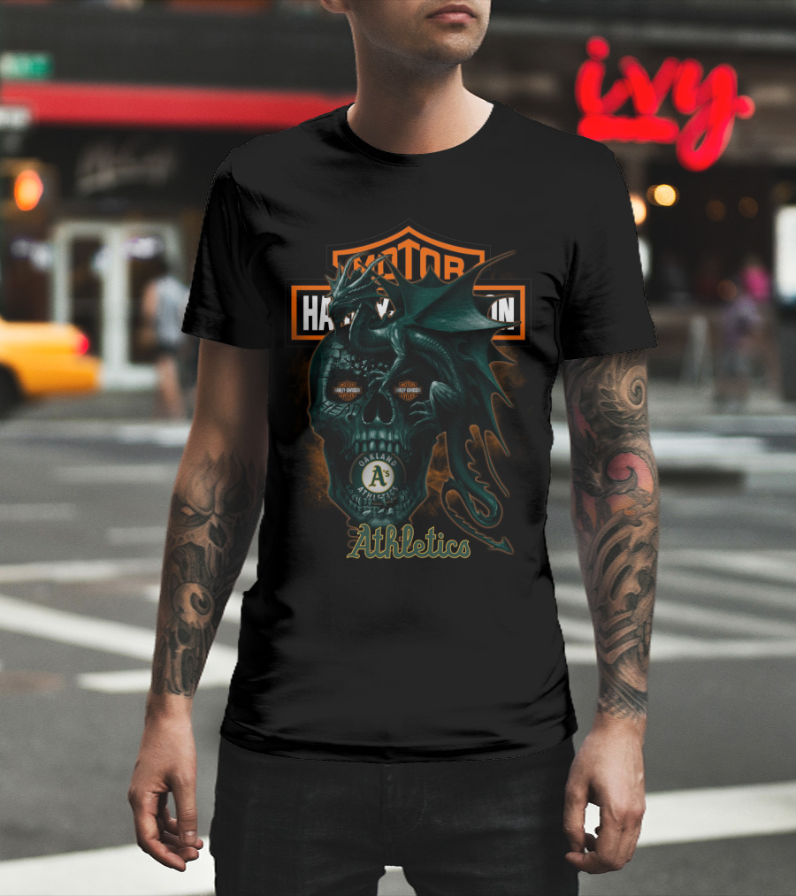Oakland Athletics Harley Davidson Dragon Skull T-Shirt