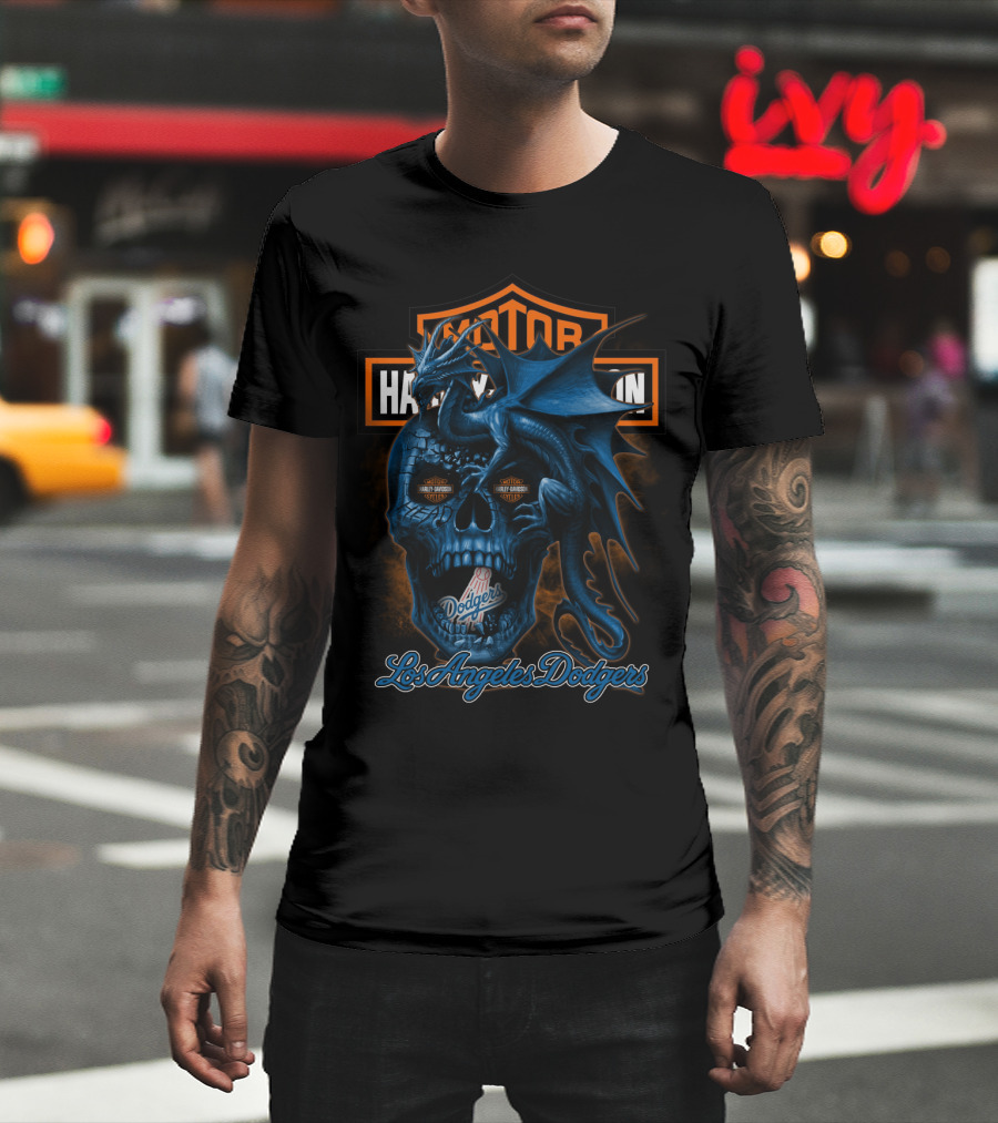 Harley Davidson Los Angeles Dodgers Skull Dragon T-Shirt