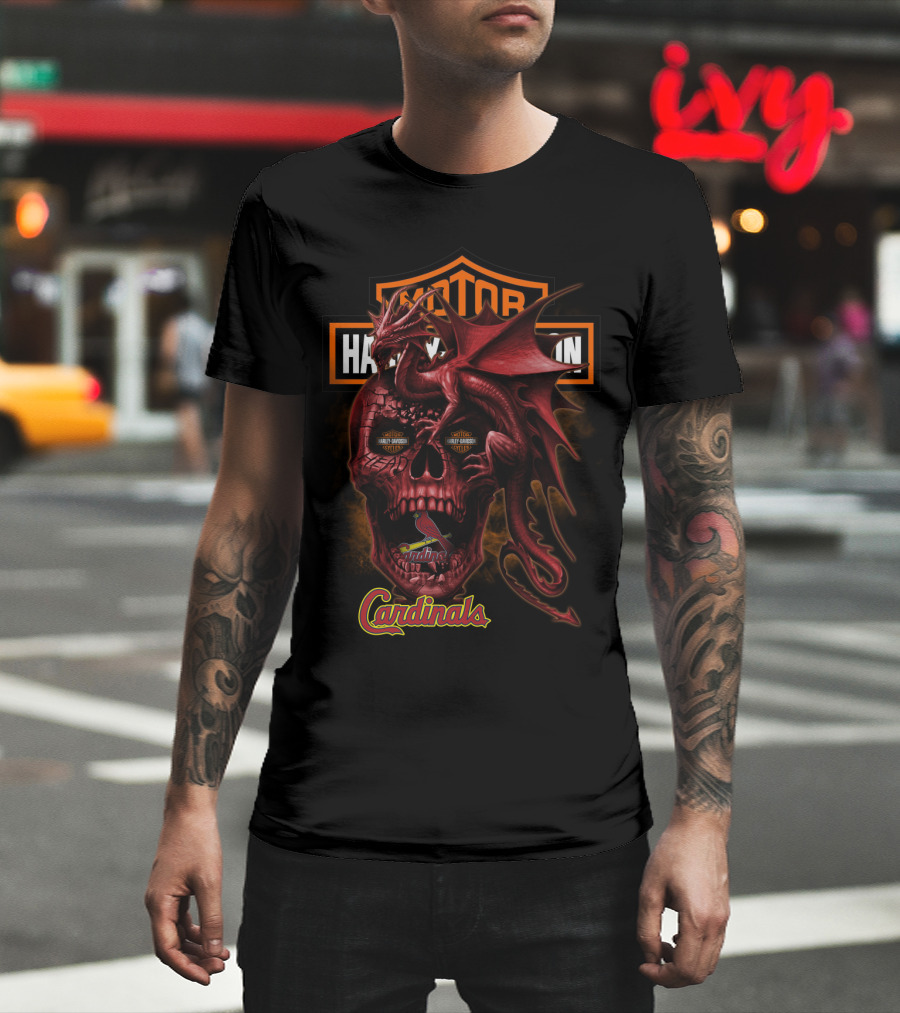 St Louis Cardinals Harley Davidson Dragon Skull T-Shirt