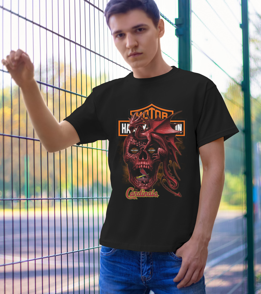 St Louis Cardinals Harley Davidson Dragon Skull T-Shirt