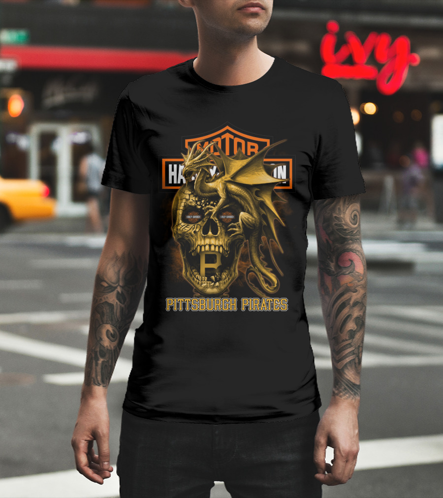 Pittsburgh Pirates Motorcycle Skull Dragon T-Shirt
