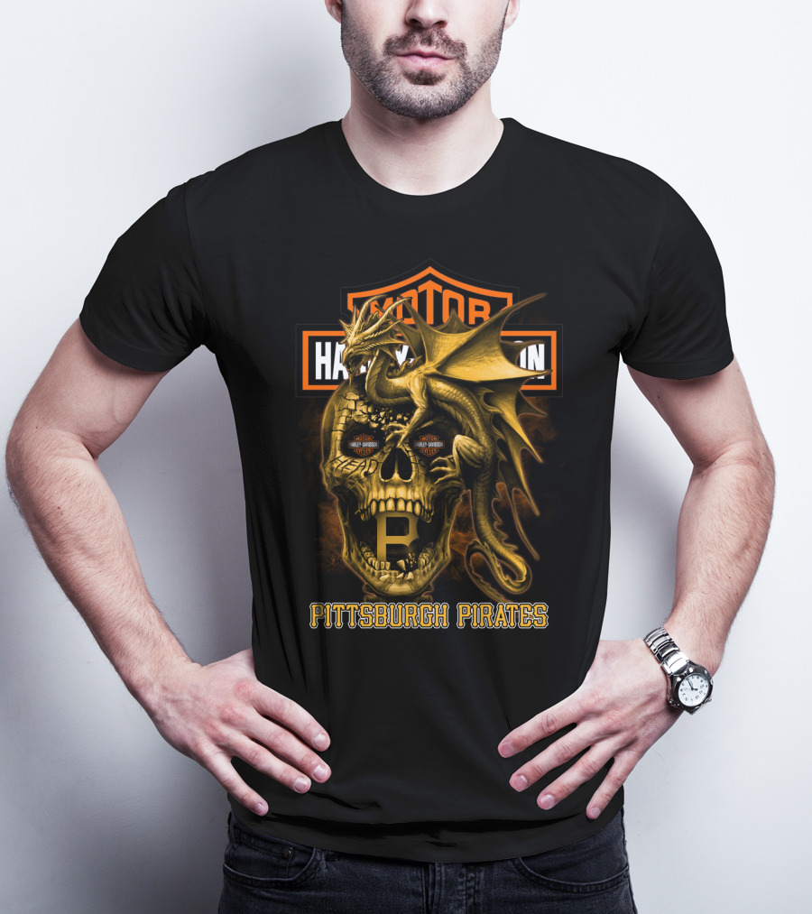 Pittsburgh Pirates Motorcycle Skull Dragon T-Shirt