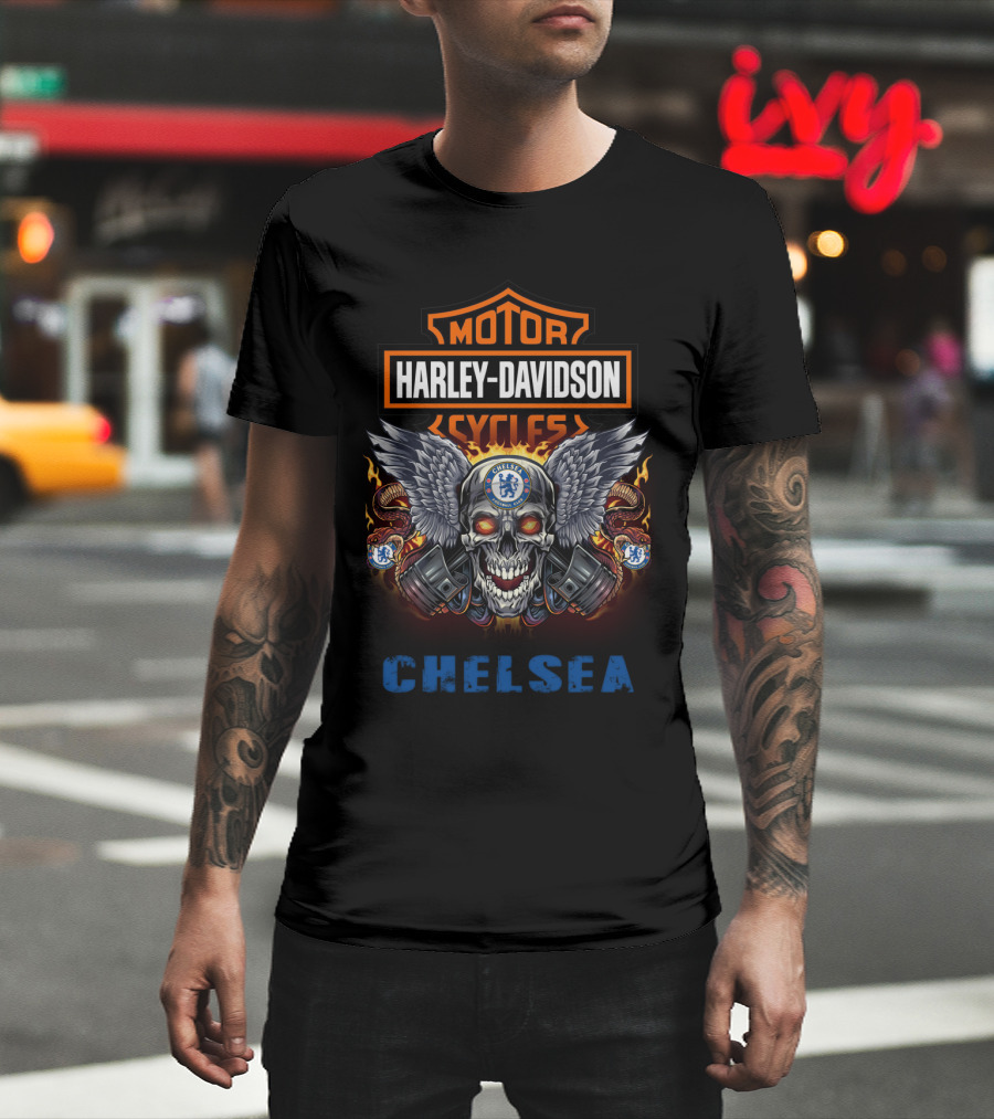 Harley Davidson Motor Cycles Chelsea Skull Wings T-Shirt