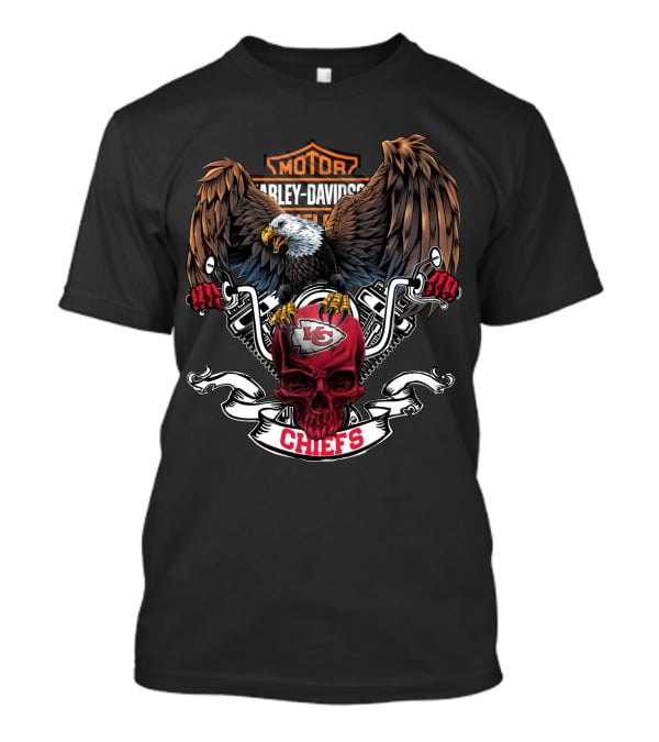 Nfl Kansas City Chiefs Harley Davidson Eagle Motor Chiefs Skull T-Shirt
