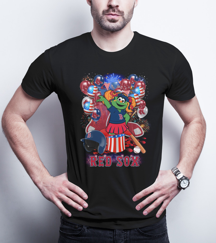 Boston Red Sox Patriotic Mascot Celebration Baseball Balloons Fireworks T-Shirt