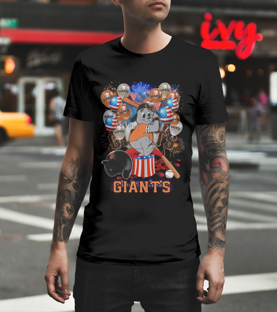 Mlb San Francisco Giants Fireworks Balloons Baseball Bat Helmet T-Shirt