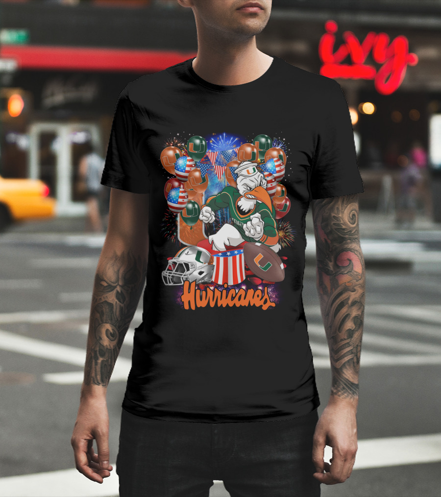 Miami Hurricanes Football Fireworks And Patriotic Celebration T-Shirt