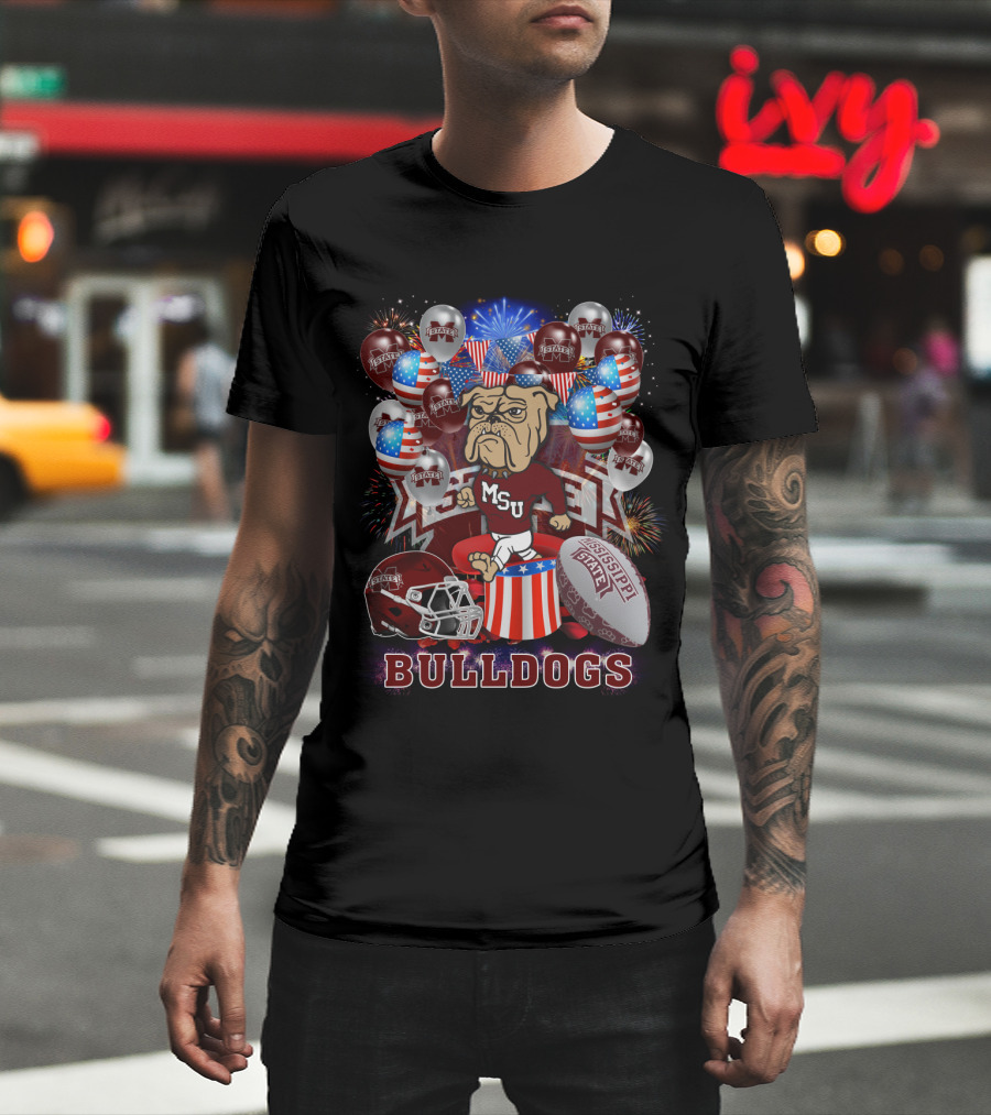Msu Mississippi State Bulldogs Helmet Fireworks Football T-Shirt