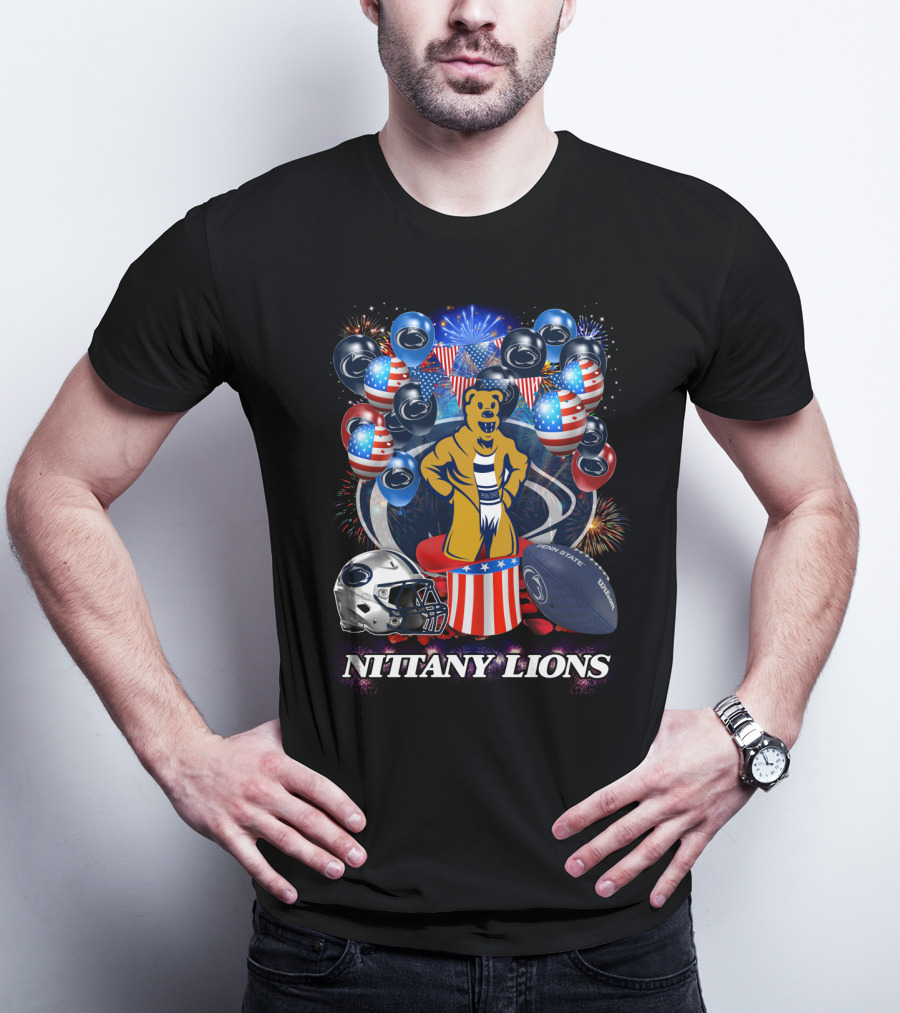 Penn State Nittany Lions Football Spirit With Patriotic Balloons And Fireworks T-Shirt
