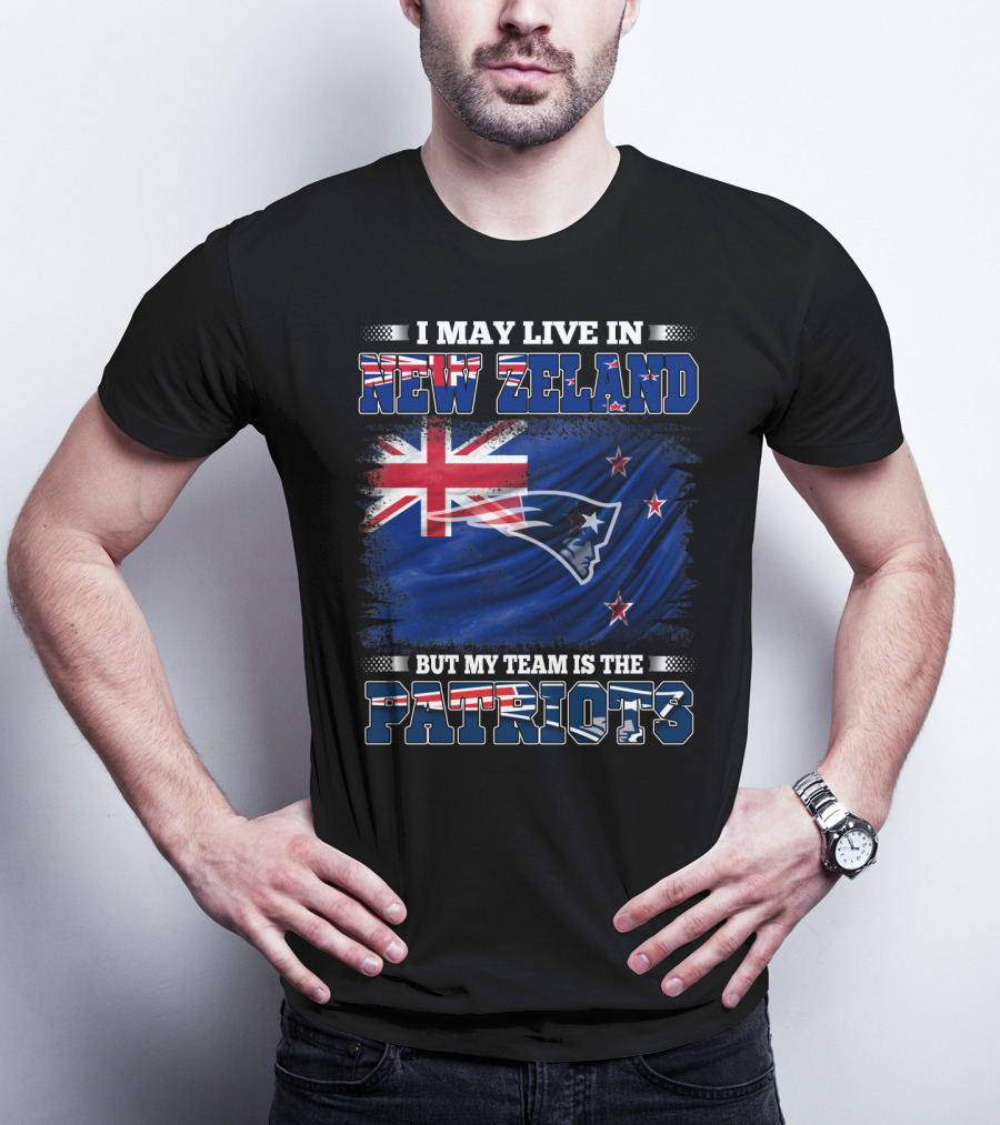 Patriots Fan Living In New Zealand With New England Logo And Flag Elements T-Shirt
