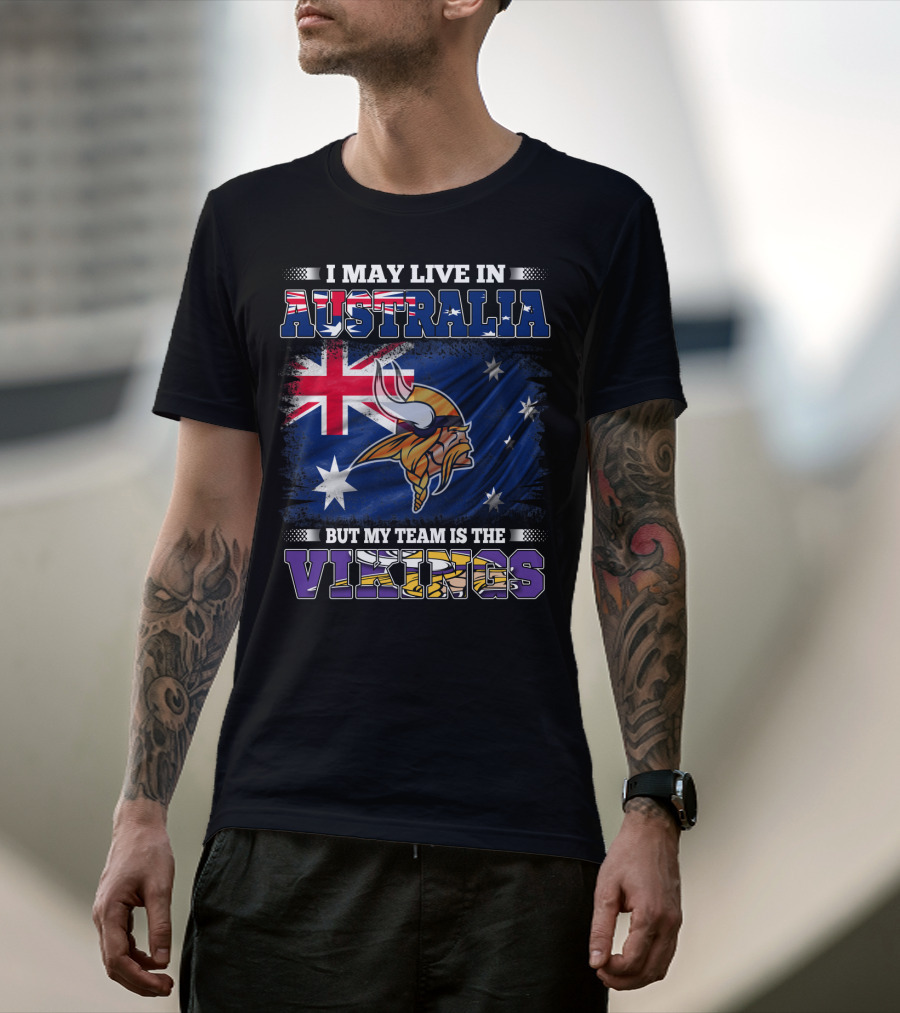 I May Live In Australia But My Team Is The Vikings Nordic Warrior And Australian Flag Fusion T-Shirt