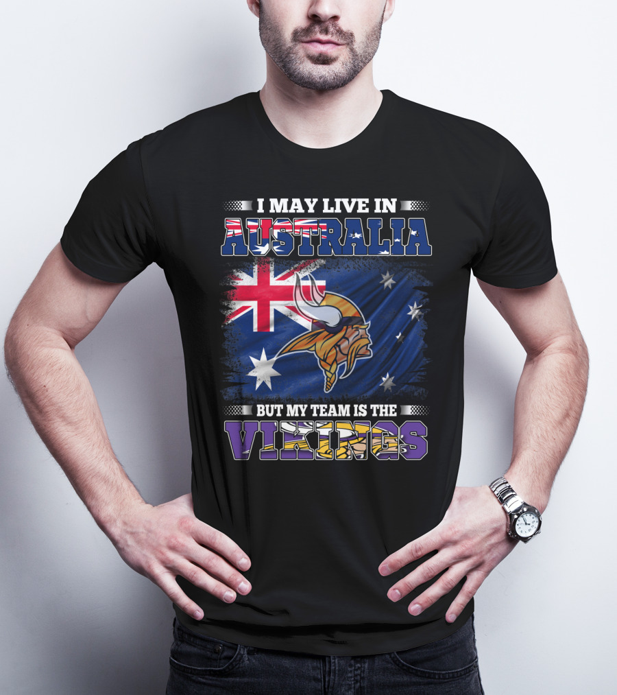 I May Live In Australia But My Team Is The Vikings Nordic Warrior And Australian Flag Fusion T-Shirt