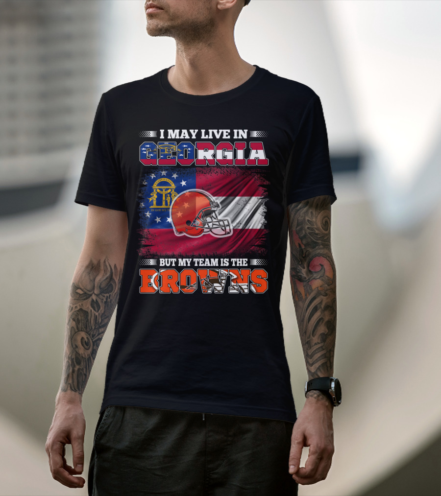 I May Live In Georgia But My Team Is The Browns Football Helmet Flag T-Shirt