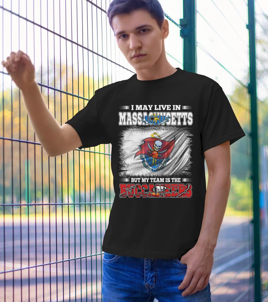 Massachusetts Resident Supporting Buccaneers With Flag And Skull T-Shirt