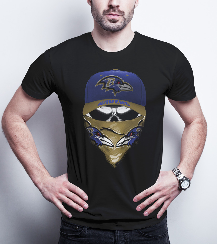 Baltimore Ravens Cap And Bandana With Skull T-Shirt