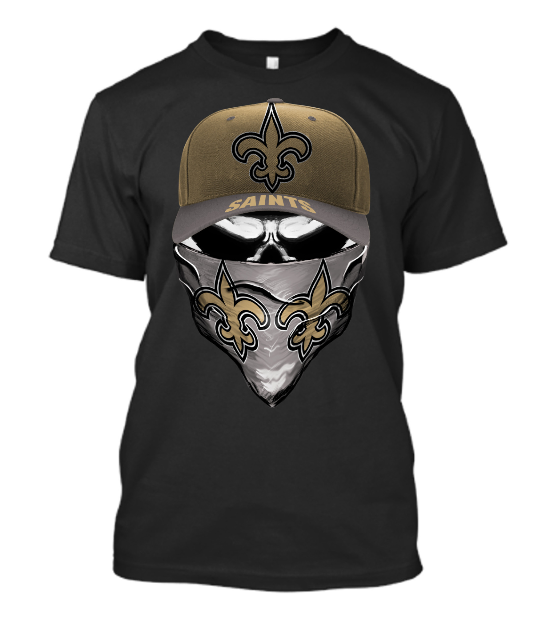 New Orleans Saints Fleur-De-Lis Skull Mask And Cap T-Shirt
