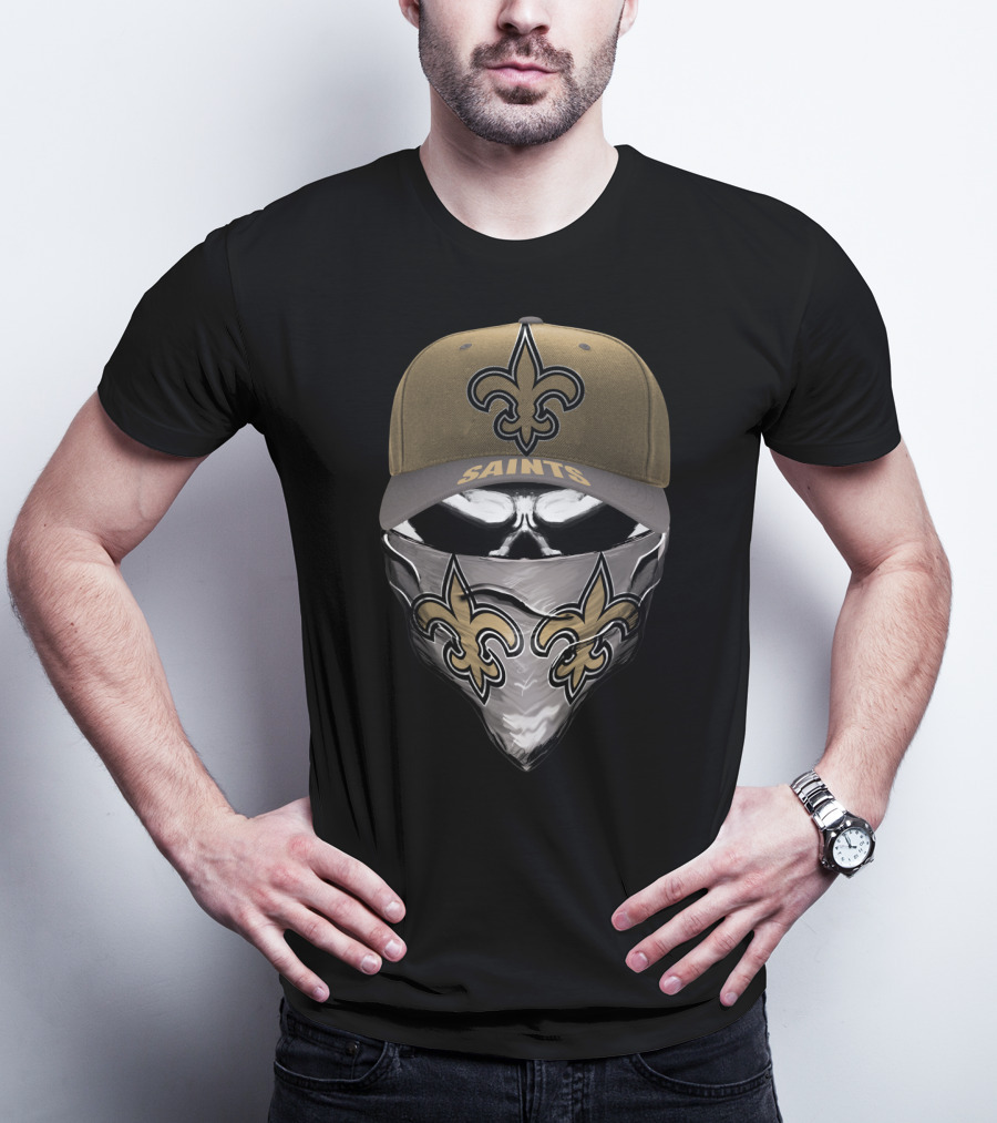 New Orleans Saints Fleur-De-Lis Skull Mask And Cap T-Shirt