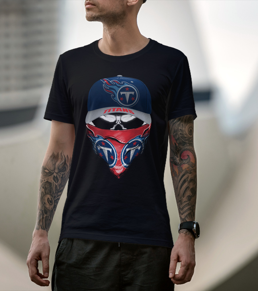 Tennessee Titans Logo Cap And Bandana Skull T-Shirt