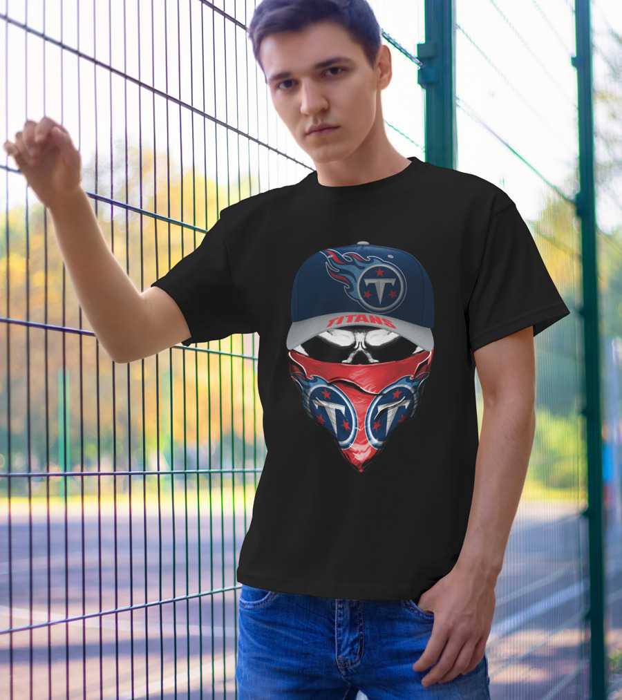 Tennessee Titans Logo Cap And Bandana Skull T-Shirt