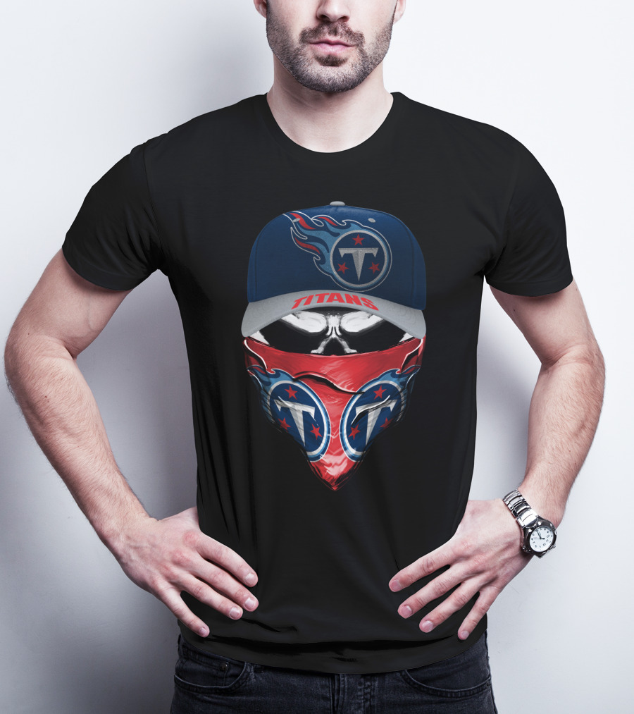 Tennessee Titans Logo Cap And Bandana Skull T-Shirt