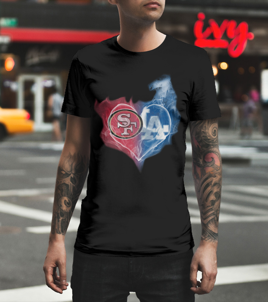 49ers SF And LA Dodgers Heart Fusion T-Shirt