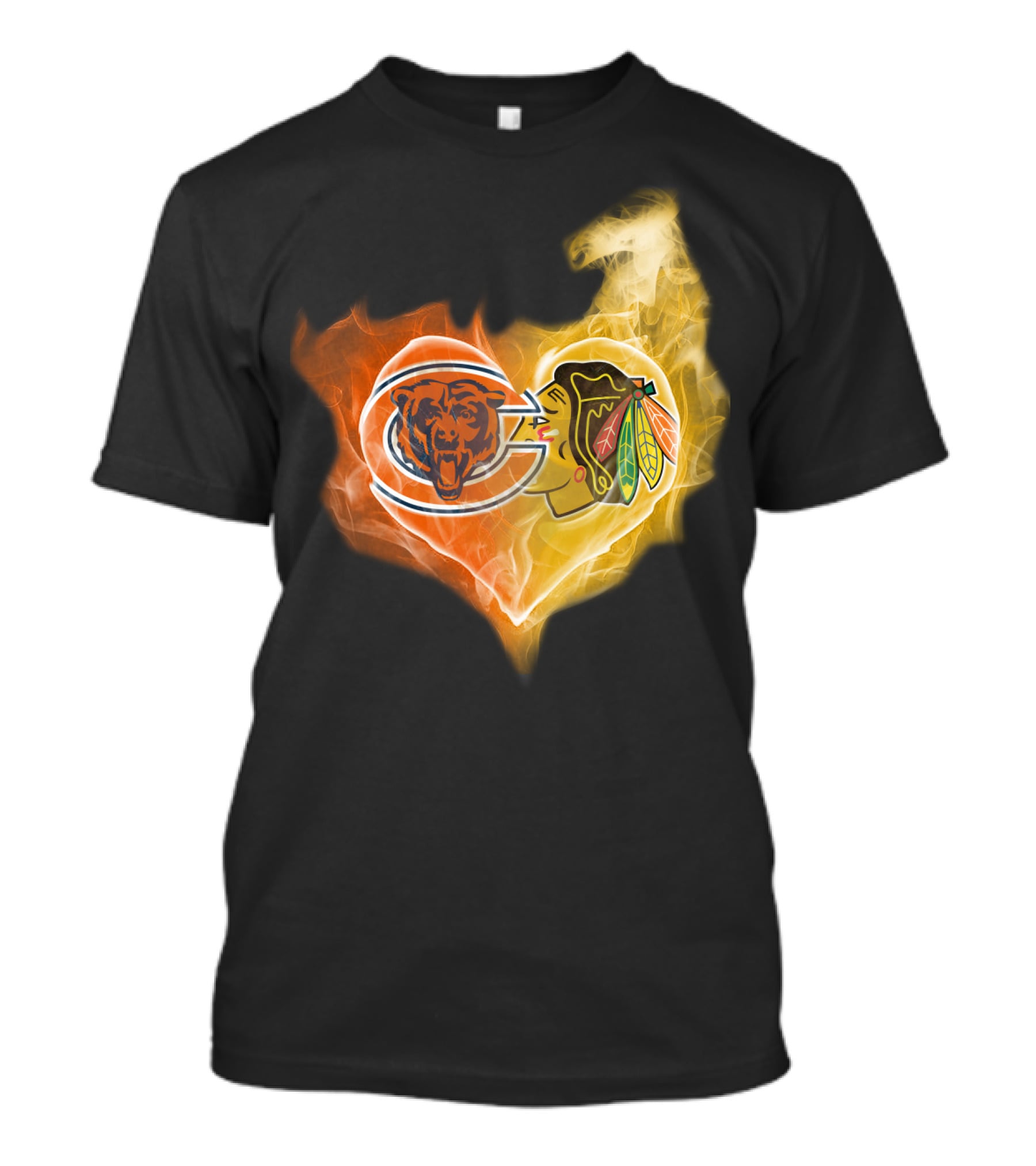 Bears Chicago Blackhawks Fire Heart T-Shirt