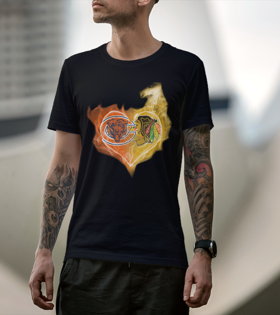 Bears Chicago Blackhawks Fire Heart T-Shirt