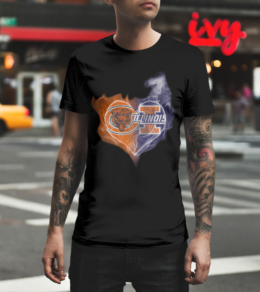Chicago Bears Illinois Fighting Illini Heart Smoke T-Shirt