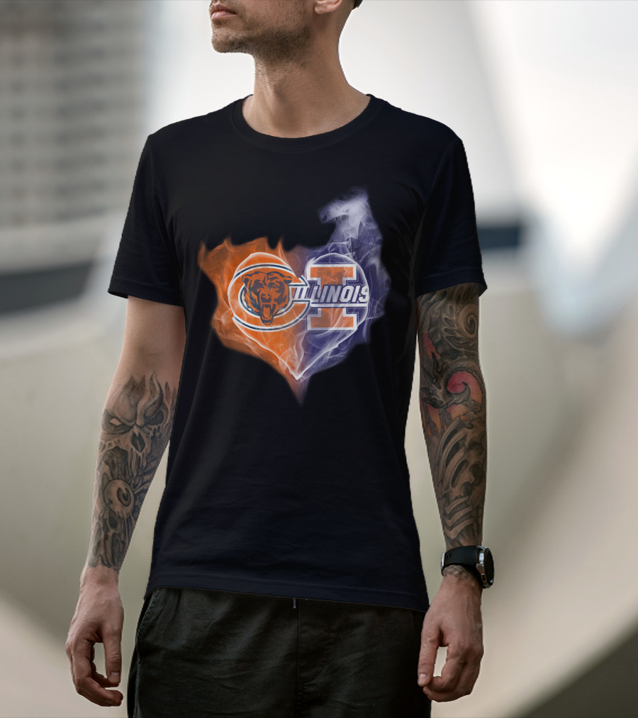 Chicago Bears Illinois Fighting Illini Heart Smoke T-Shirt