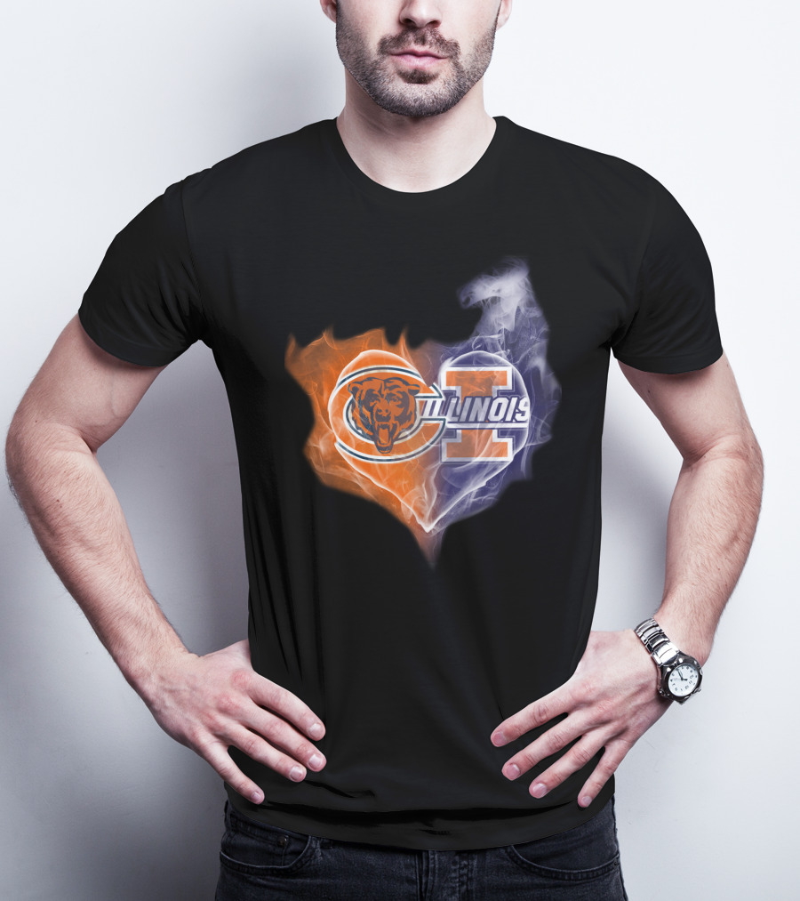 Chicago Bears Illinois Fighting Illini Heart Smoke T-Shirt