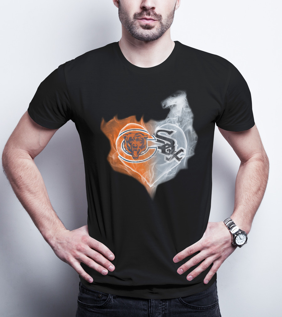 Bears White Sox Heart Logo Fire And Smoke Fusion T-Shirt
