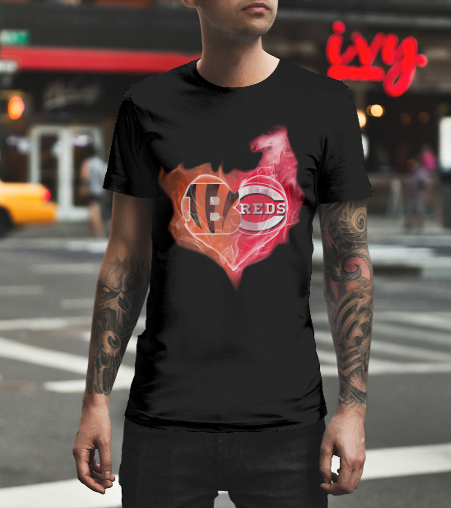 Bengals Reds Cincinnati Heart T-Shirt