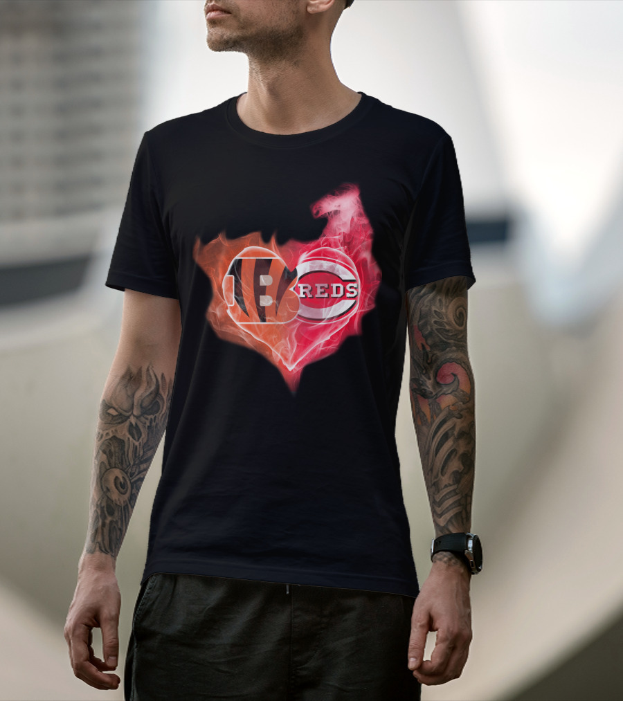 Bengals Reds Cincinnati Heart T-Shirt