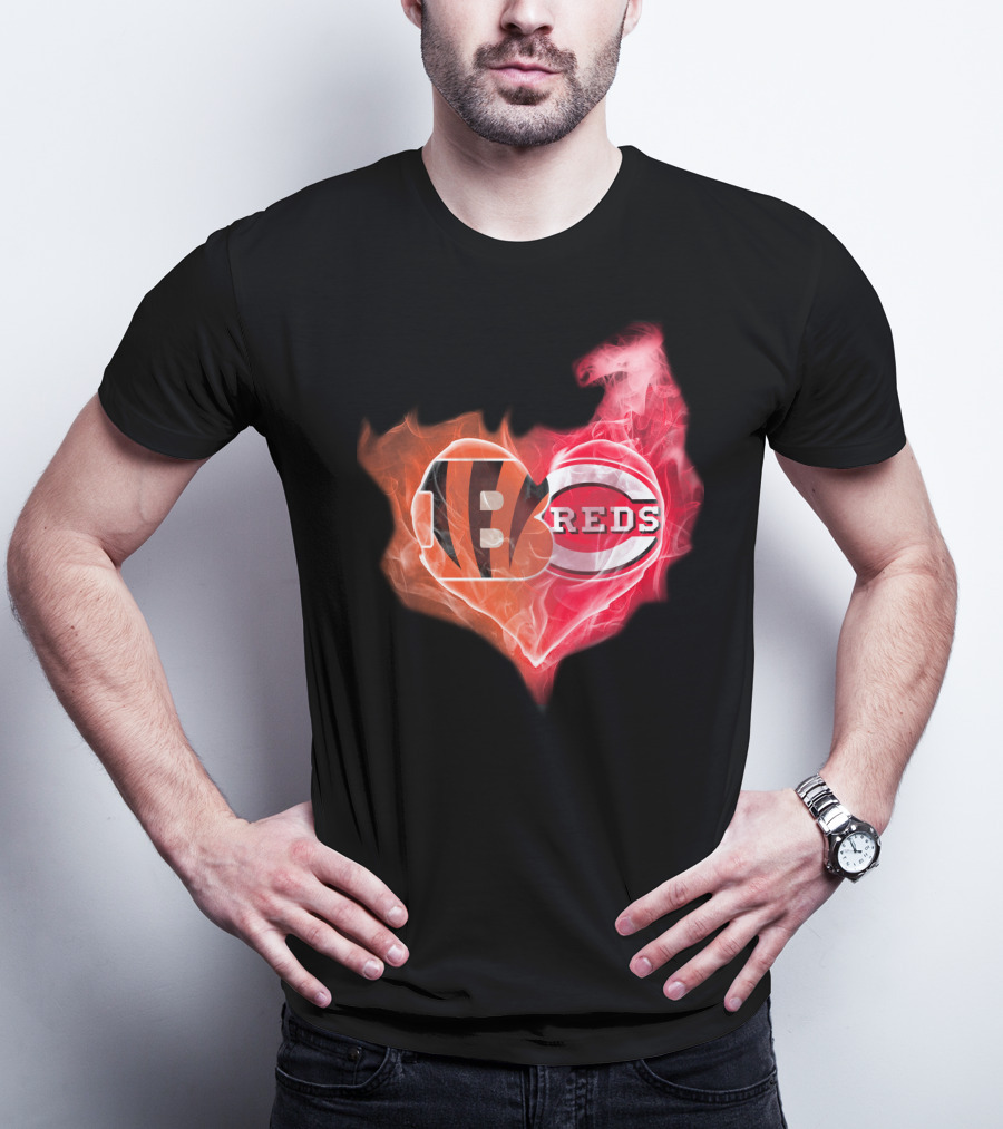 Bengals Reds Cincinnati Heart T-Shirt