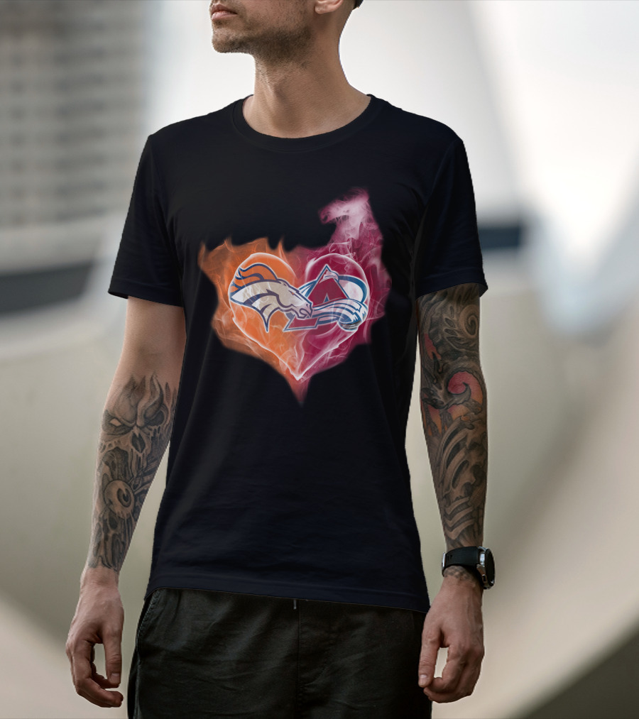 Broncos Colorado Avalanche Heart Flame T-Shirt