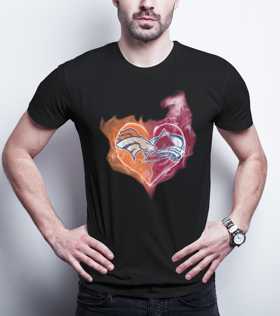 Broncos Colorado Avalanche Heart Flame T-Shirt