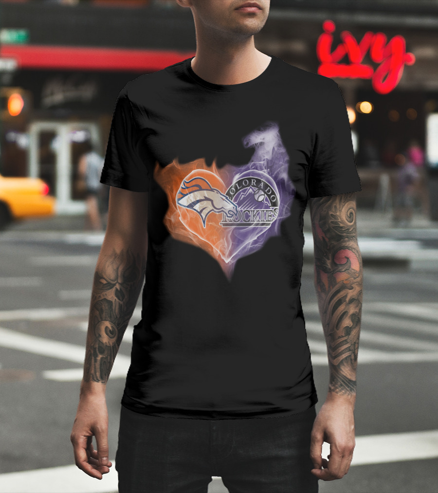 Broncos Colorado Rockies Heart Logo NFL MLB Smoke T-Shirt