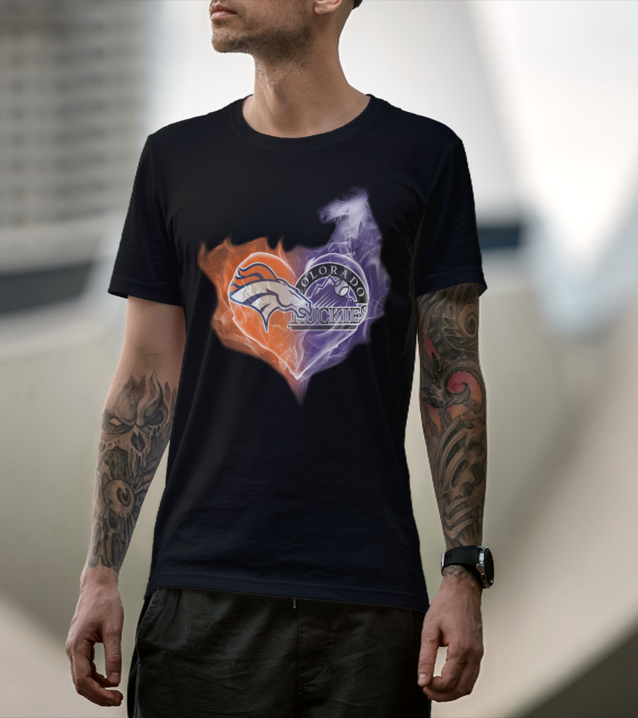 Broncos Colorado Rockies Heart Logo NFL MLB Smoke T-Shirt