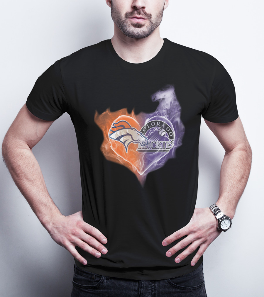 Broncos Colorado Rockies Heart Logo NFL MLB Smoke T-Shirt