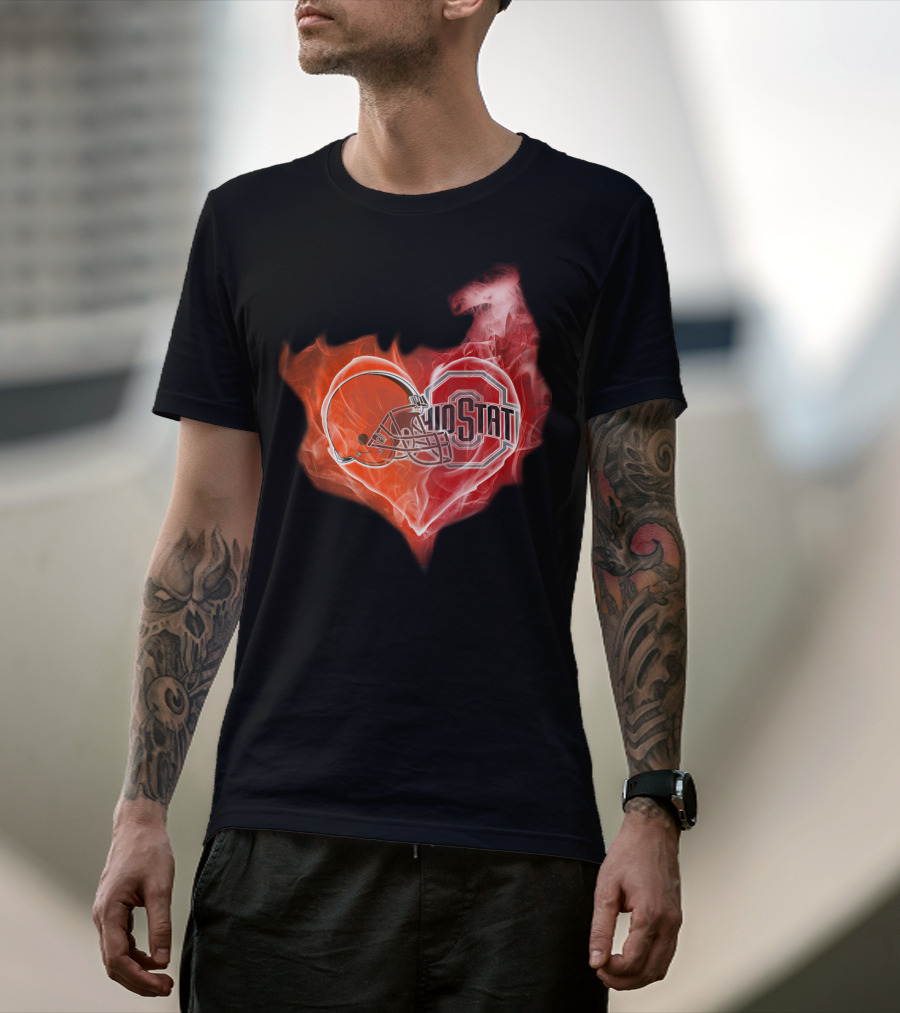 Browns Ohio State Buckeyes Flaming Heart T-Shirt