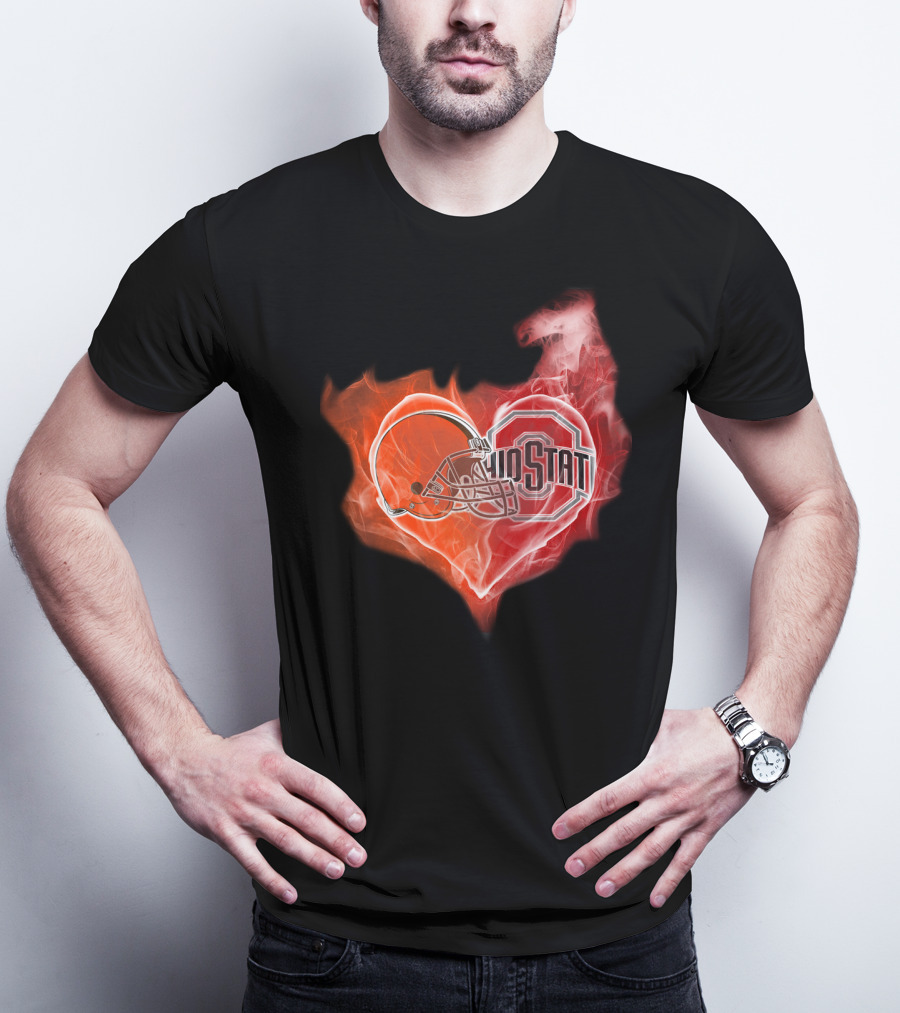 Browns Ohio State Buckeyes Flaming Heart T-Shirt