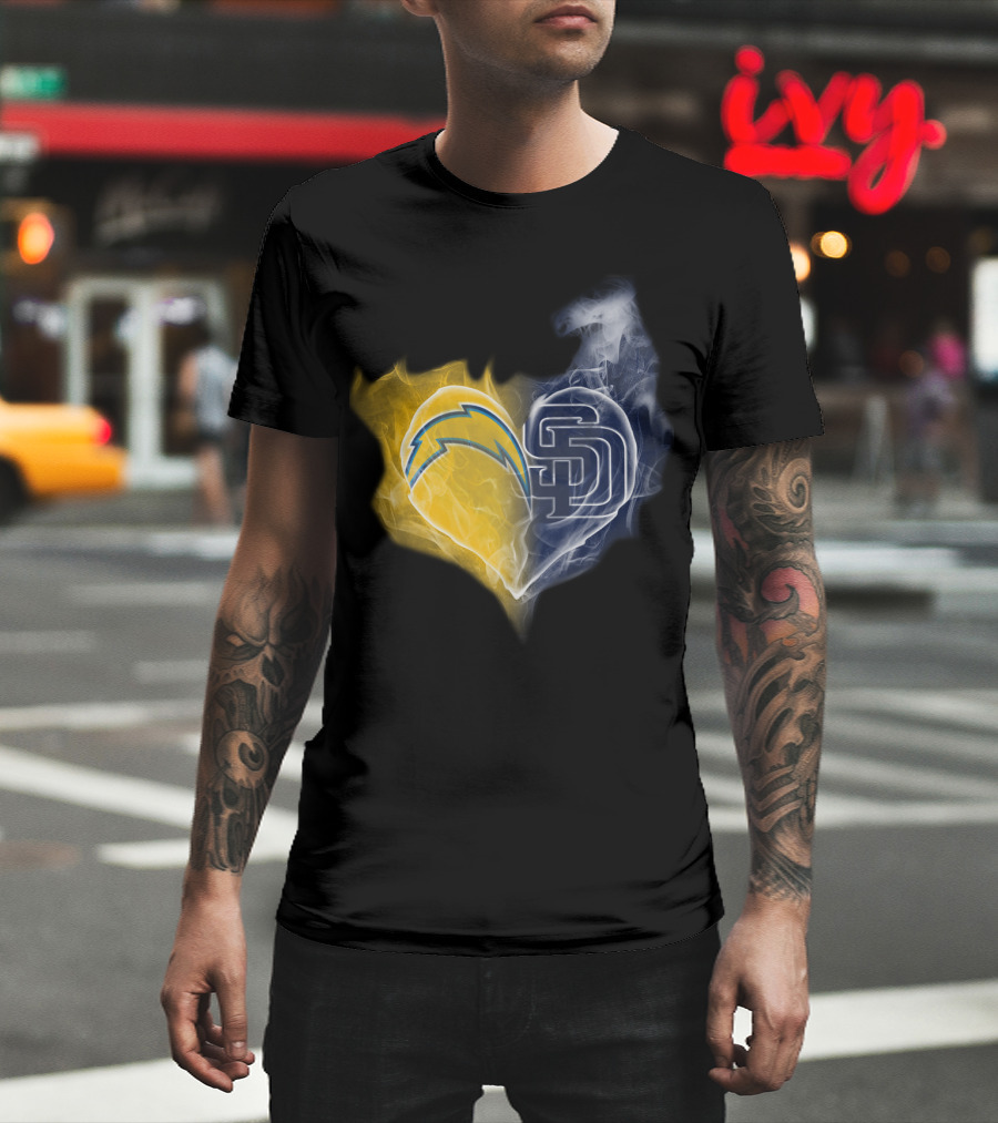 Chargers Padres Heart Symbol Collaboration T-Shirt